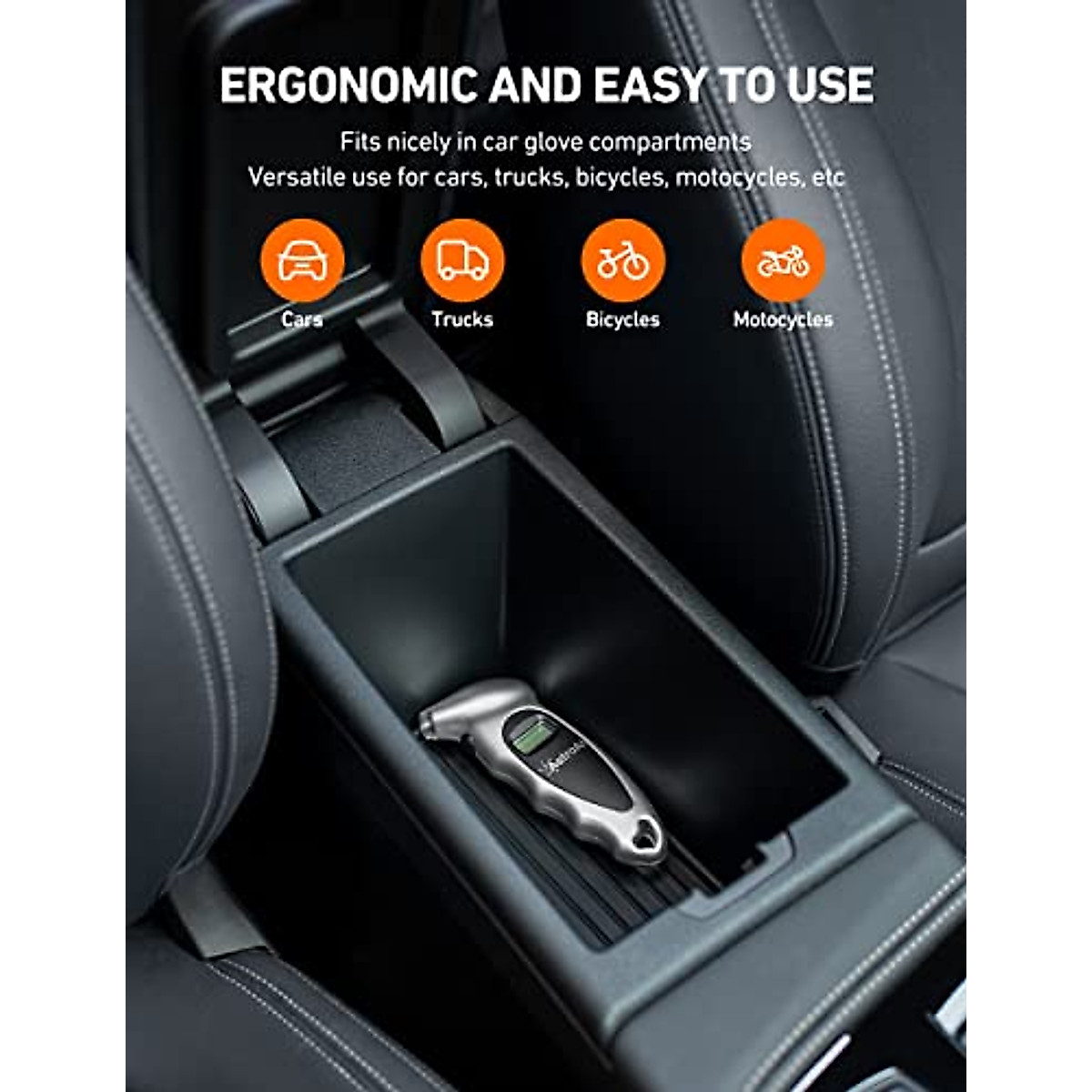 AstroAI Digital Tire Pressure Gauge 150 PSI 4 Settings for Car Truck Bicycle with Backlight LCD and Non-Skid Grip Car Accessories, Silver (1 Pack)