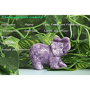 2" Amethyst Elephant Decor Natural Healing Crystal Stones Polished Hand-Carved Gemstone Big Cute Hippie Sculpture Statue Figurines Energy Purple Home Room Office Desk Decoration Gifts for Women Men
