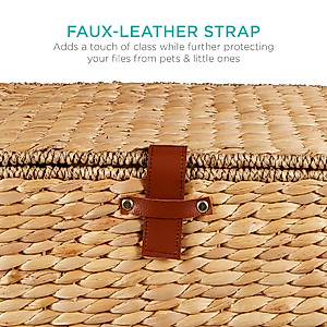 Best Choice Products Water Hyacinth Rolling Filing Cabinet, Woven Mobile Storage Basket, Portable File Organizer for Legal & Letter Size Memos w/Lid, 4 Locking Wheels - Natural