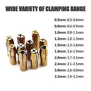 Collet Set For Dremel Rotary Tool Bits, 10 PCS Fine Copper Drill Chuck Collet Set Electric Grinder Quick Change Mini Drill Chuck Replacement Sets 0.5-3.2mm for Rotary Tools