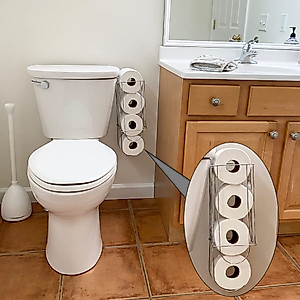 Evelots Over The Tank Metal Hanging Toilet Paper Holder and Spare Reserve, Holds 4 Rolls for Bathroom Storage, No Tool Install, Chrome