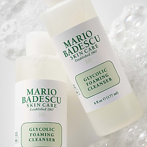 Mario Badescu Glycolic Foaming Cleanser for All Skin Types| Exfoliating Face Wash with Glycolic Acid & Aloe Vera| Visibly Evens Skin Tone & Texture | 6 Fl Oz (Pack of 1)