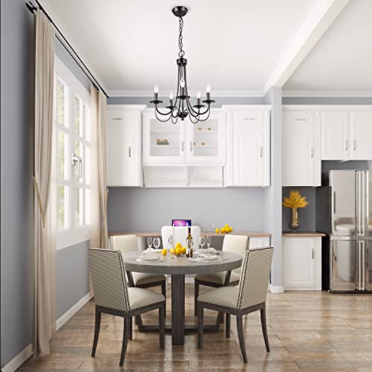 GEPOW Black Farmhouse Chandelier Rustic Pendant Lighting, Small 5-Light Fixture with 2-Layer Arms for Dining Room, Bedroom, Living Room and Foyer