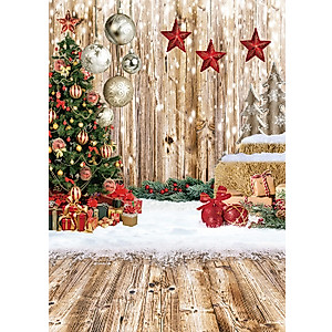 Dudaacvt 5x7Ft Vintage Wooden Floor Backdrop Christmas Tree Snow Gift New Year Party Background D647