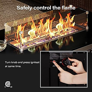 LAUSAINT HOME 43" Outdoor Fire Pit Table, 50,000 BTU Auto-Ignition Propane Gas Firepits with Glass Wind Guard, Fire Glass and Lid for Outside Patio