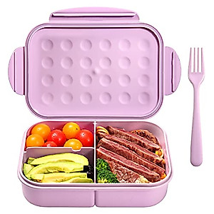 Jeopace Bento Box, Bento Box Adult Lunch Box,Kids Bento Box with 3 Compartments,Lunch Containers Microwave Safe(Flatware Included,Blue+Purple)