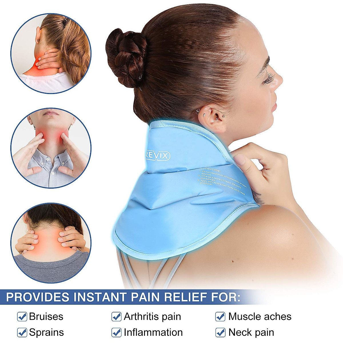 REVIX Neck Ice Pack Wrap with Strap and Soft Plush Lining Cold Pack for Neck Pain Relief, Cool Reusable Freezer Gel Pad for Swelling, Injuries and Post-Surgery Recovery