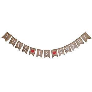 Love is Sweet Burlap Banner - Valentine's Day Party Bunting Garland - Wedding Reception Engagement Valentines Day - Bridal Shower Save The Date - Photo Prop Decorations by Jolly Jon