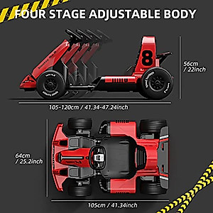 YUFU Electric Go Kart 12V Battery Powered Ride On Car Outdoor Racer for Kids Adults Electric Vehicle Toy for Boys Girls with Bluetooth and Remote Control (Red)