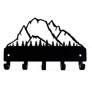 The Metal Peddler Mountain Landscape Key Rack Hanger - Small 6 inch Wide - Made in USA; Wall Mounted Hooks; Gift for Nature Lovers