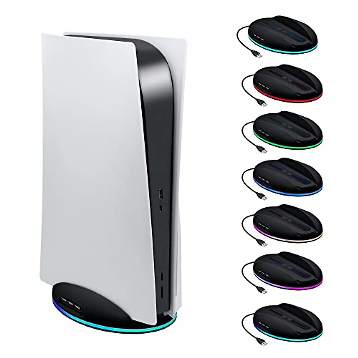 Tolesum RGB Vertical Holder Stand for PS5 Console, LED Light Base with 3 Extra USB Hub Docking Station Stand for PS5 Console - Black