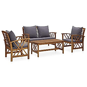 vidaXL Solid Acacia Wood Patio Lounge Set with Cushions 4 Pieces Garden Outdoor Seating Balcony Terrace Coffee Table Chairs Armchair Bench