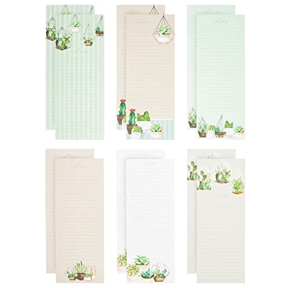 12-Pack Succulent Magnetic Notepads for Refrigerator for Grocery Shopping Lists, To Do Lists, Appointment Reminders, Daily Task Organization, Full Magnetic Back for Locker, Filing Cabinet (3.5x9 in)