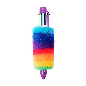 YOUKAI Pen for Girls with Plush Pompom 6 in 1 Multicolor Retractable Ballpoint Pens for Students Children,4 Pack