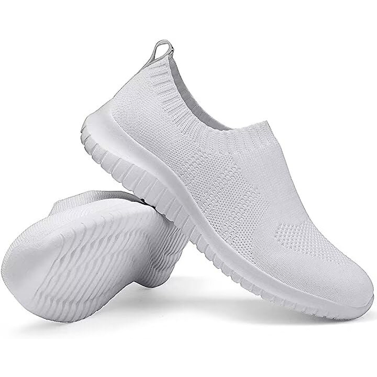LANCROP Women's Lightweight Walking Shoes - Casual Breathable Mesh Slip On Sneakers Wide 7.5 US, Label 38 All White