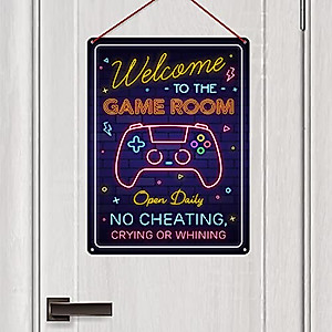 Gaming Room Metal Sign - Gamer Wall Decor For Boys Room, Bedroom Gamers Aluminum Rust Free 9" X 11", Pre-Drilled Holes, Weather Resistant