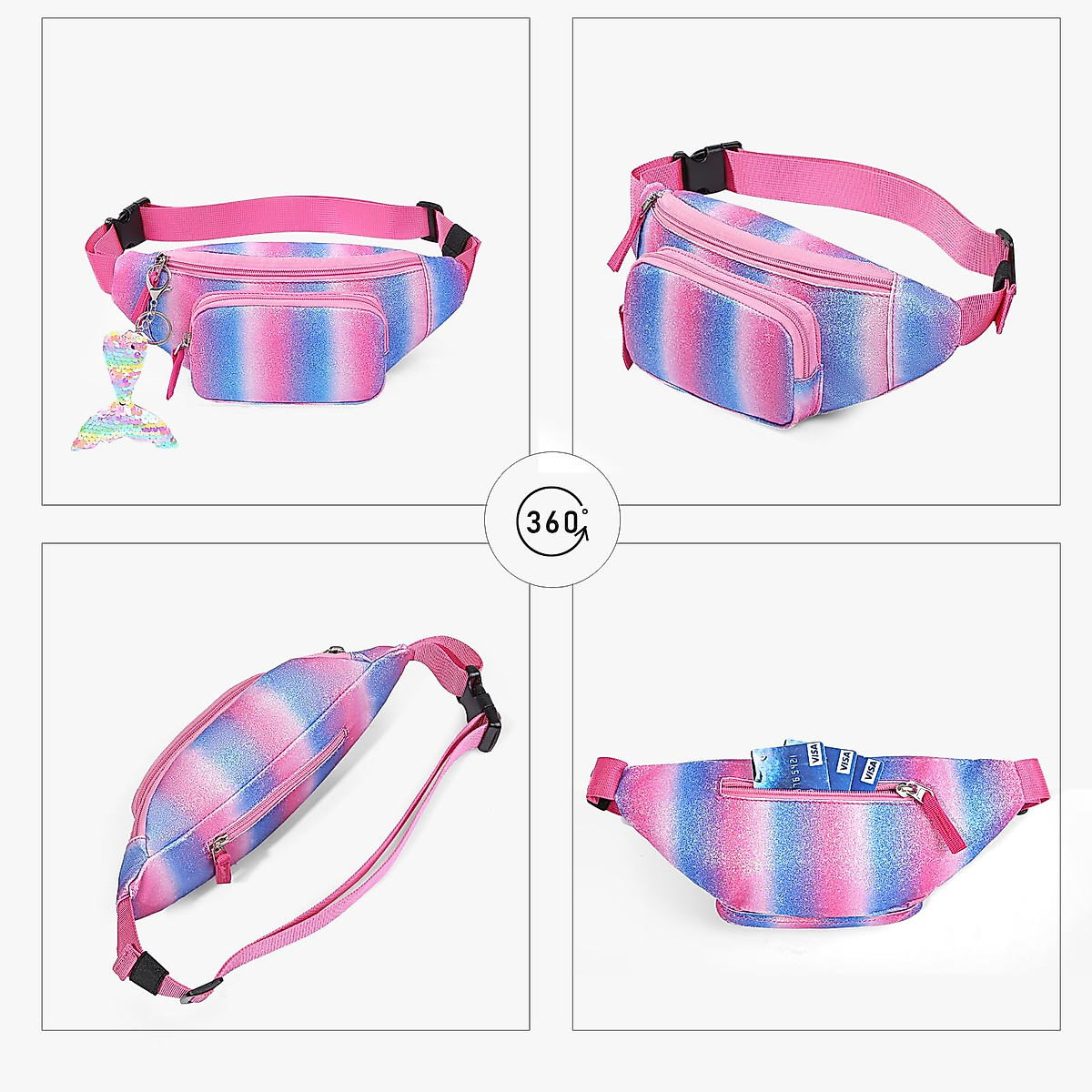 cotmcor Kids Fanny Pack for Girls, Cute Waist Bag with Mermaid Pendant Gift