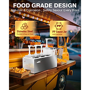 WantJoin Sauce Dispenser with 4 of 2.75 Quart/2.6 L Jars Stainless Steel Condiment Pump Station Commercial Ketchup Dispenser Pump Sauce Containers for Restaurant Salad Dressing Syrup Jam Salsa Sauce