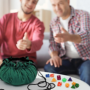SIQUK Large Dice Bag with Pockets Big Capacity Dice Bag Drawstring Dice Pouch DND Dice Storage Bag for RPG MTG Table Games, Hold Over 300 Dice, Dark Green