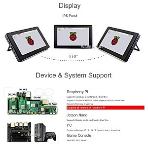 7inch HDMI LCD (H) (with case) 1024x600 Capacitive Touch Screen IPS Display HDMI Monitor with Toughened Glass Cover Case for Raspberry Pi 4/3/2/1 B B+ A+/Jetson Nano/Windows 10