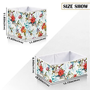 CaTaKu Poppy Rose Birds Storage Baskets Large Rectangular Storage Bins Baskets for Organizing Fabric Collapsible Storage Organizer for Shelves
