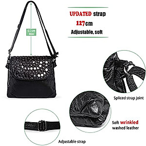 LaRechor Medium Crossbody Bag Multiple Pocket Women Shoulder Purse with Rivets Black