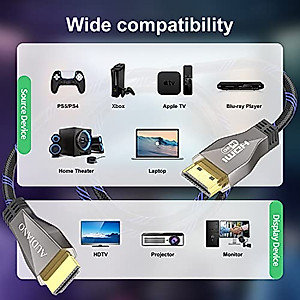 AUDIANO 8K HDMI 2.1 Cable, 48 Gbps Ultra High Speed 3D Nylon Braided Cord, Supports 8K 60Hz 4K 120Hz 144Hz, eARC Dolby Vision HDR 10, HDCP 2.2 2.3, Compatible with Roku/PS4/PS5/Blu-ray(6.6ft/2M)