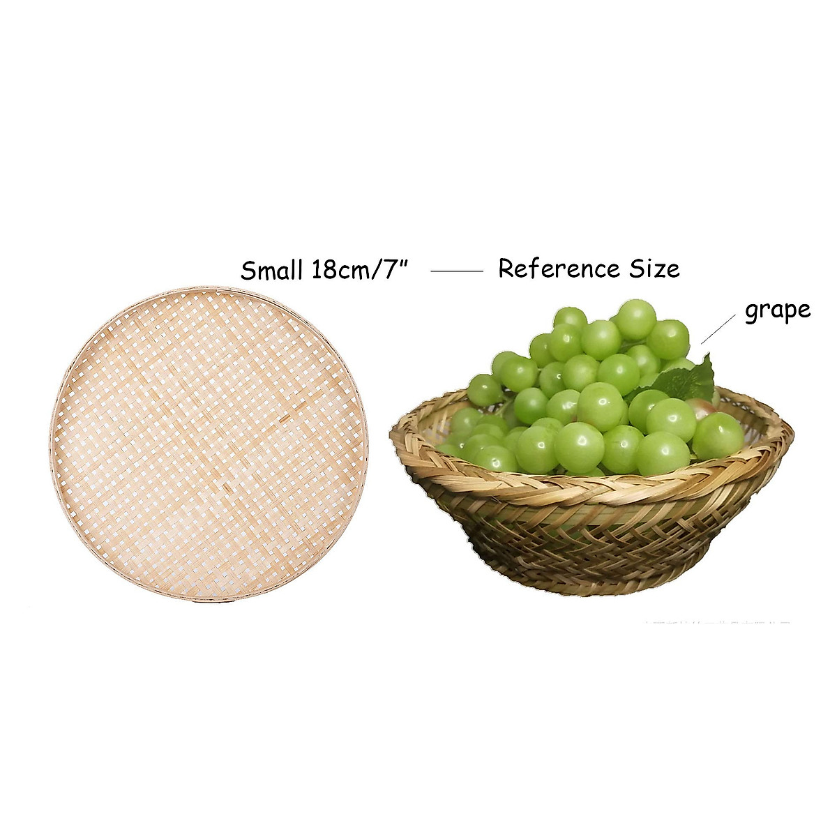 100% Handwoven Flat Wicker Round Fruit Basket Woven Food Storage Weaved Shallow Tray Organizer Holder Bowl Decorative Rack Display Kids DIY Drawing Board (Sqaure Hollow-Bamboo White, 18cm/7")