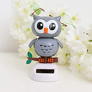 Solar Powered Toy Owl Dancing Toy Animal Shaking Head Car Ornament Dashboard Decoration Auto Accessories - Grey
