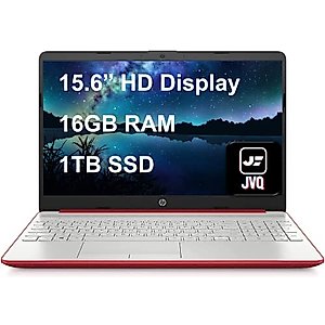 HP Laptop, 15.6" HD Display, Intel Pentium Silver N5030 4 Cores Processor, 16GB DDR4 RAM, 1TB SSD, SD Card Reader, 1-Year Office365 Subscription, HDMI, Wi-Fi, RJ-45, USB-C, Windows OS, Red, JVQ MP