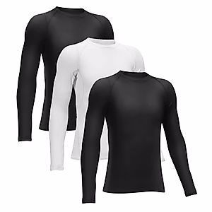Rolimaka 3 Pack Boys' Girls' Compression Shirts Youth Long Sleeve Undershirt Sports Moisture Wicking Baselayer 2Black 1White XS