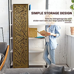 ECOMEX Cut-Out Room Dividers,5.6 FT Floral Cutouts Foldable Panel,Privacy Wall Portable Room Dividers Screen Wood Room Mesh Durable Design Freestanding Wooden Separator for Office(Brown Cut-Out)