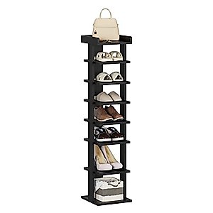 JEROAL Wooden Shoes Rack, 7 Tiers Entryway Vertical Narrow Tall Shoe Rack for Small Spaces, Stylish Shoe Tower Storage Organizer for Front Door Entryway Hallway Closet Bedroom