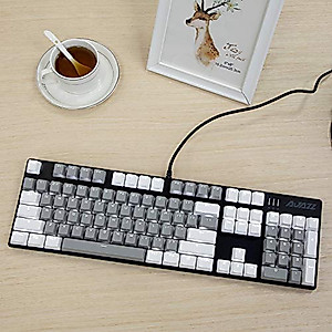 AK50 Wired Classic 104 Mechanical Gaming Keyboard – Blue Switches - PBT Keycaps – White-Grey Matching – White Backlit - Durable Aluminum Frame – for Windows Computer Office Gaming PC - Black