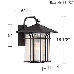 John Timberland Syon Mission Outdoor Wall Light Fixture Painted Bronze 16 1/2" Seeded Clear Glass Lantern Decor for Exterior House Porch Patio Outside Deck Garage Yard Front Door Garden Home