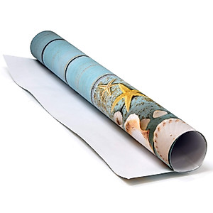 Gift Boutique Disposable Beach Seashell Starfish Paper Mat 50 Pack 11" x 17" Rectangle Summer Nautical Coated Placemat for Blue Sky Ocean Seaside Sand Wood Coastal Table Mat Dinner Party Décor