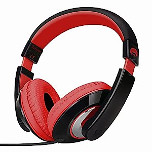 rockpapa Comfort Kids Headphones for School, Lightweight Childrens Boys Girls Teens Over-Ear Headphones Wired 3.5mm for CD DVD Player Tablet Phone Travel Black/Red