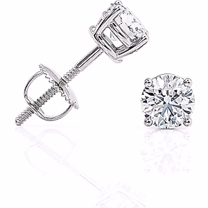 0.5 Carat Lab Grown Diamond Stud Earrings in 14k White Gold (1/2 cttw, D - E Color) 4-Prong Basket, Secure Screw Back Made in USA by Beverly Hills Jewelers