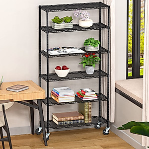 Folews 6 Tier Storage Shelf wieh Wheels, 5 Pack Wire Shelf Liners