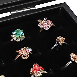 Wudygirl 100 Slots Ring Display Case,Black Jewelry Holder Organizer with Transparent Lid,Ring Boxes for Multiple Rings,Gift for Girls Women(ring organizer)