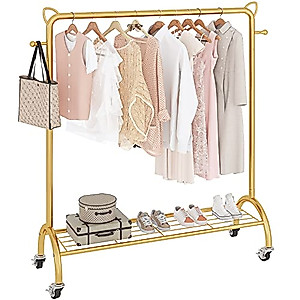 Dttwacoyh Garment Rack, Clothing Rack with Rounded Corners and Wheels,Cute Cat Ears, Heavy Clothes Rack for Bedroom, Living Room and Dormitory(Gold)