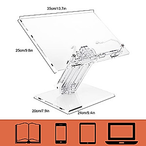 Acrylic Laptop Stand for Desk, Book Stand, Clear Laptop Riser Adjustable Height, Foldable Portable Adjustable Laptop Stand Compatible with MacBook Pro Other Notebooks