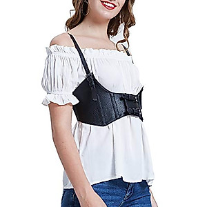 KANCY KOLE Womens Faux Leather Steampunk Sexy Underbust Waist Belt Corset(M,Black)