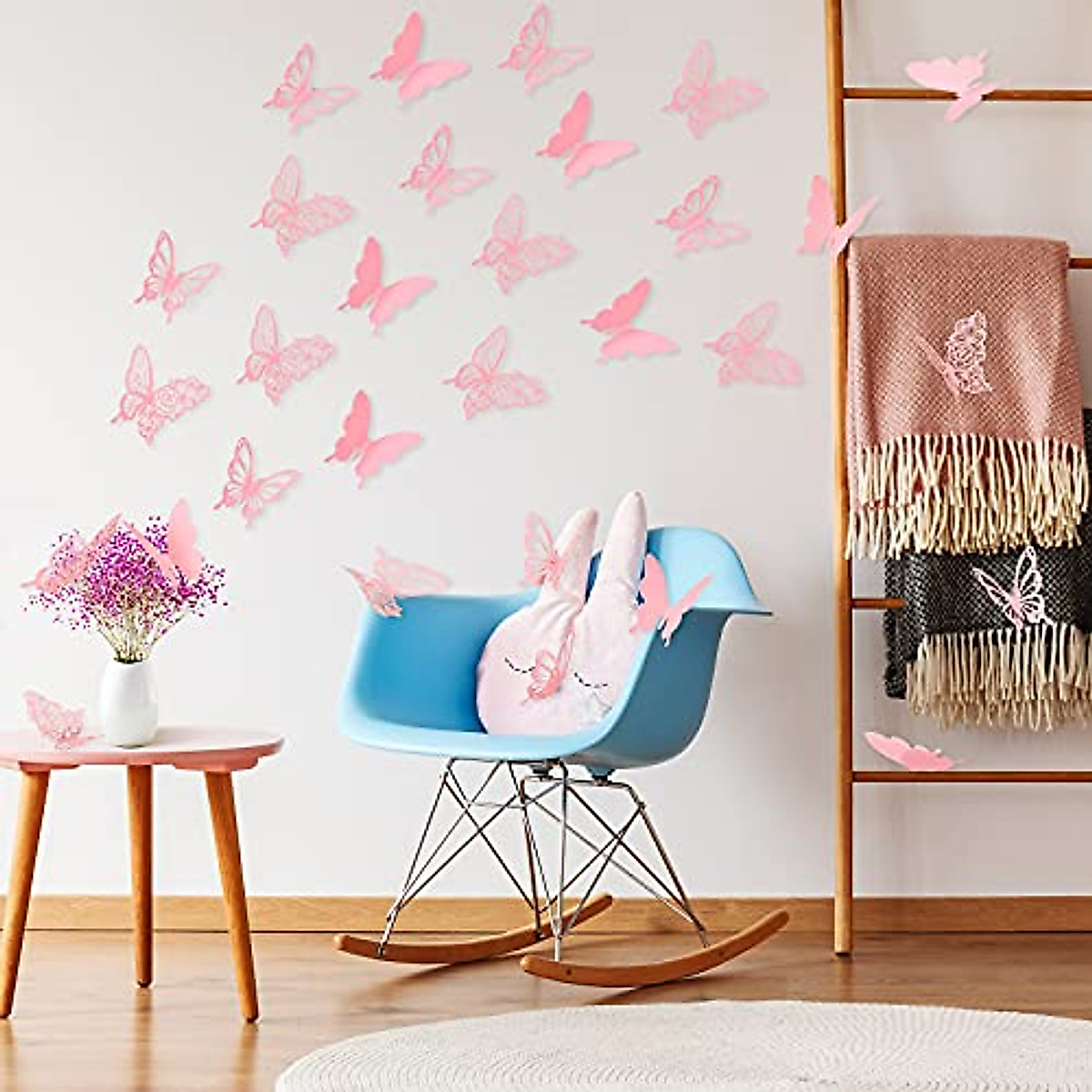 120 Pcs 3D Butterfly Wall Decor Mural Stickers Decals 3 Styles Butterfly Wall Decoration Decals for Baby Room Home Wedding Party DIY Decor(Pink)