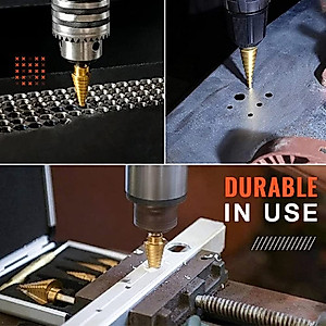 MLYZ 6PCS High-Speed Reaming Pagoda Sawtooth Set,Titanium Plating Drill Bit Set with Box,Multiple Hole Stepped Up Bits for DIY (Box)