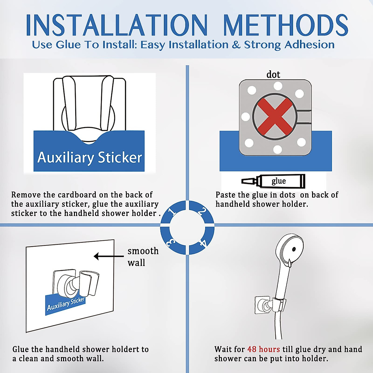 Shower Head Holder Adjustable Handheld Brass Shower Head Bracket Shower Wall Mount Holder Shower Wand Holder, Drill Free Glue Installation(Polished Chrome)