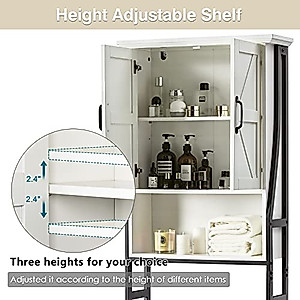 MXARLTR Over The Toilet Storage Cabinet, Over Toilet Bathroom Organizer, Above Toilet Storage Cabinet with Barn Doors Behind Toilet Bathroom Organizer Over-The-Toilet Cabinet (Cream White)