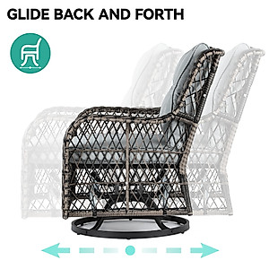 YITAHOME 3-Piece Patio Outdoor Swivel Glider Rocker Wicker Bistro Rocking Furniture Conversation Chairs for Garden, Backyard and Balcony (Gray)