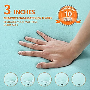 3 Inch Gel Memory Foam Mattress Topper Queen Size, Mattress Pad Cover for Pressure Relief, Bed Topper with Removable Cover, Soft & Breathable,Grey