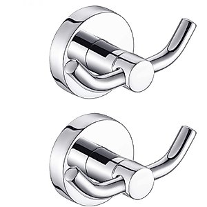 MARMOLUX ACC - 2pack Chrome Bathroom Hooks for Towels | Modern Double Towel Hook Design Ideal for use as Robe & Towel Hooks, Shower Wall Hooks or Kitchen Hooks - Over Door Hooks - Adhesive Hooks
